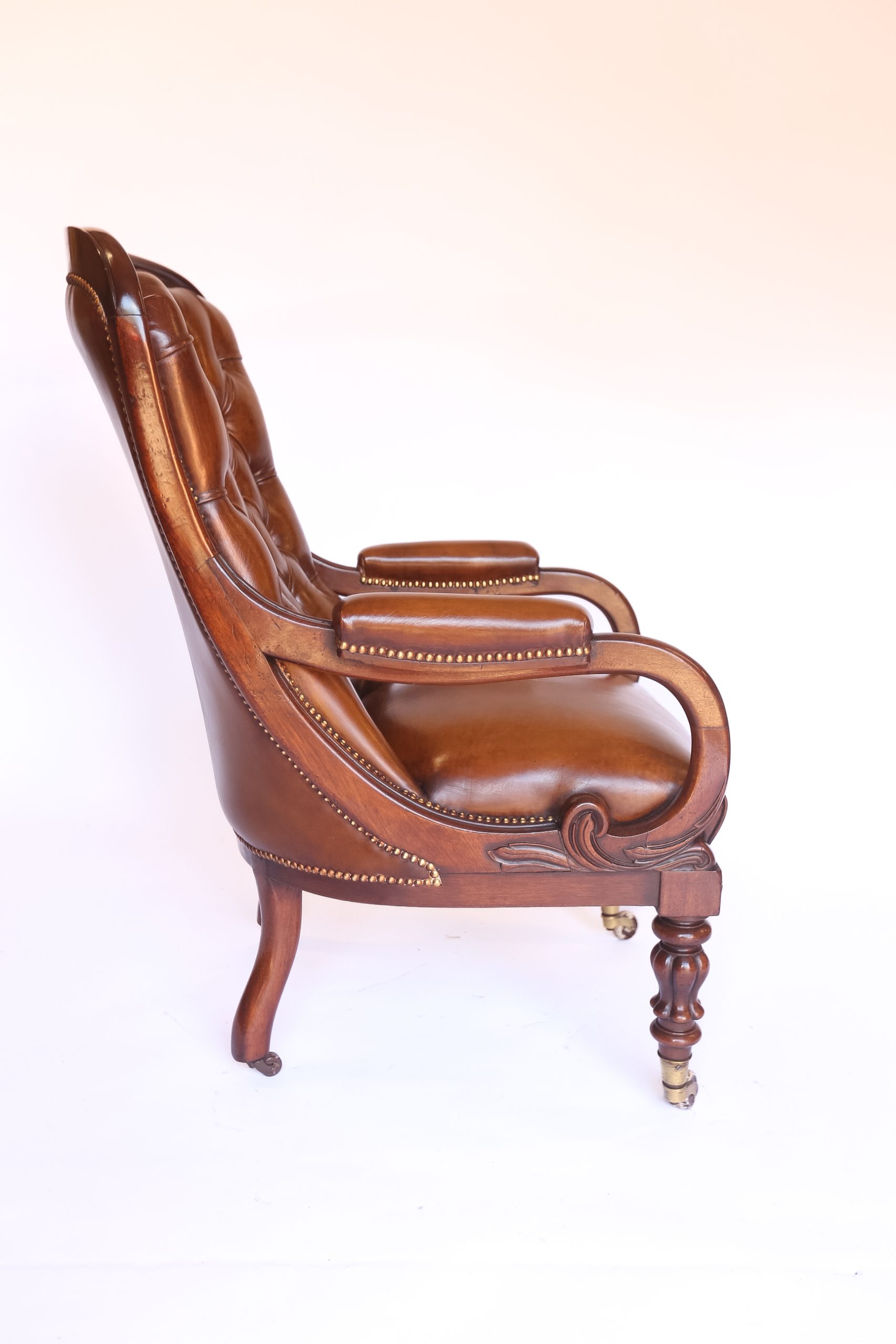 W1V Mahogany & carved leather Library Chair - Paul Watson Antiques